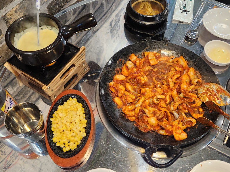 전주객사맛집 독도쭈꾸미 객사점 삼겹살 새우 들어간 모둠 쭈꾸미 치즈퐁듀 매콤하니 맛있어요 네이버 블로그