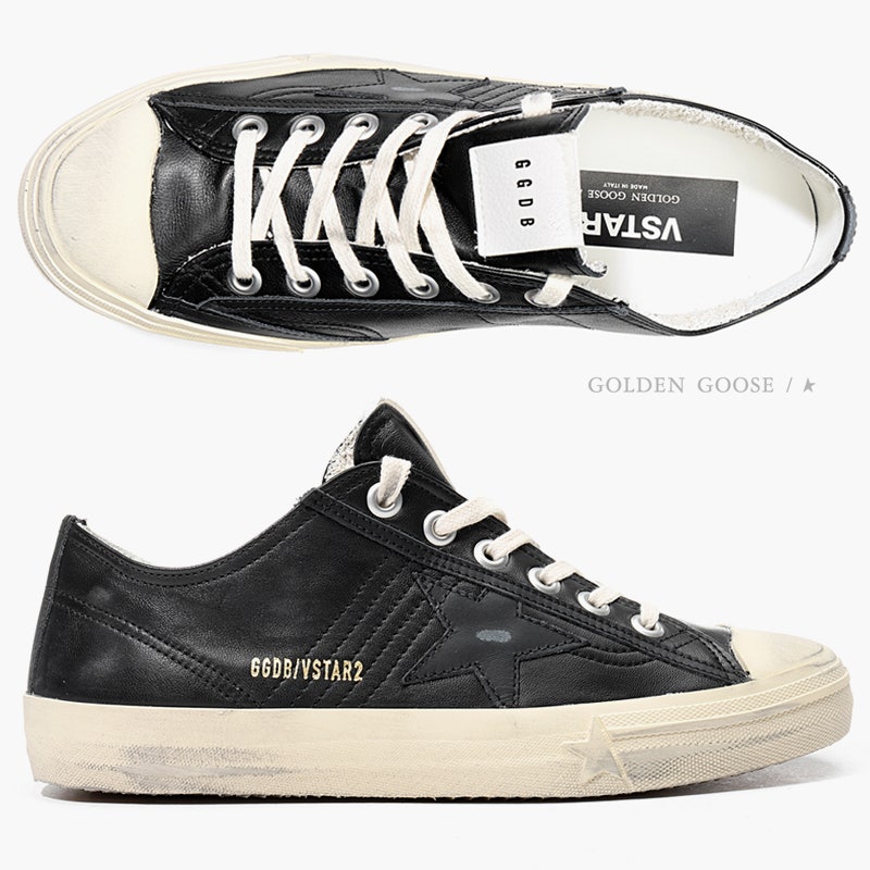 골든구스 24SS V-STAR 나파레더 블랙스타 로우 스니커즈 BK