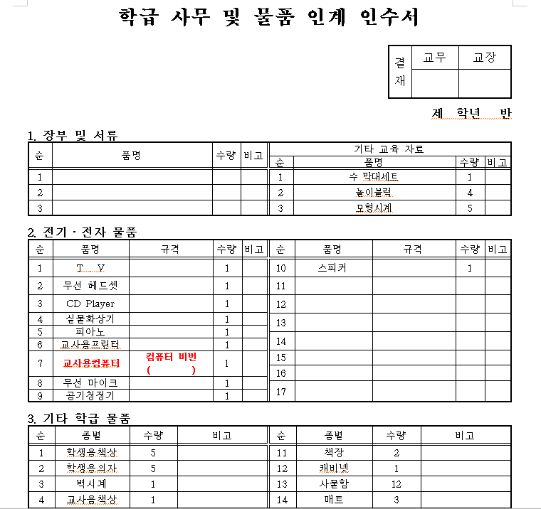 유용한 정보 교사 인수인계에 대해서 알아봅시다 Feat 사무인수인계서 업무 인수인계 새학년 교육과정 준비주간 인사