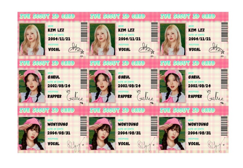 아이브 스카우트 아이디카트 IVE SCOUT ID CARD 도무송 수제포카 도안 : 네이버 블로그