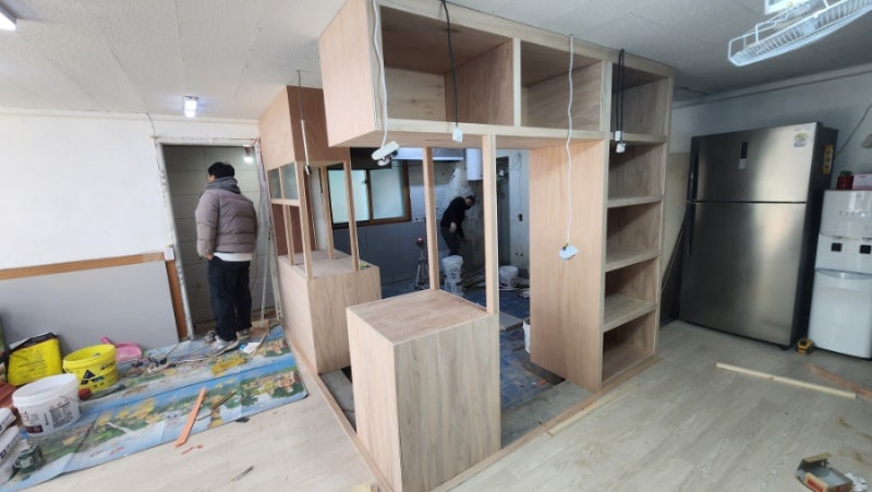 부산 김해 창원 양산 목수 국밥집 합판상하부장 제작 원목 못지않은 빈티지함 네이버 블로그
