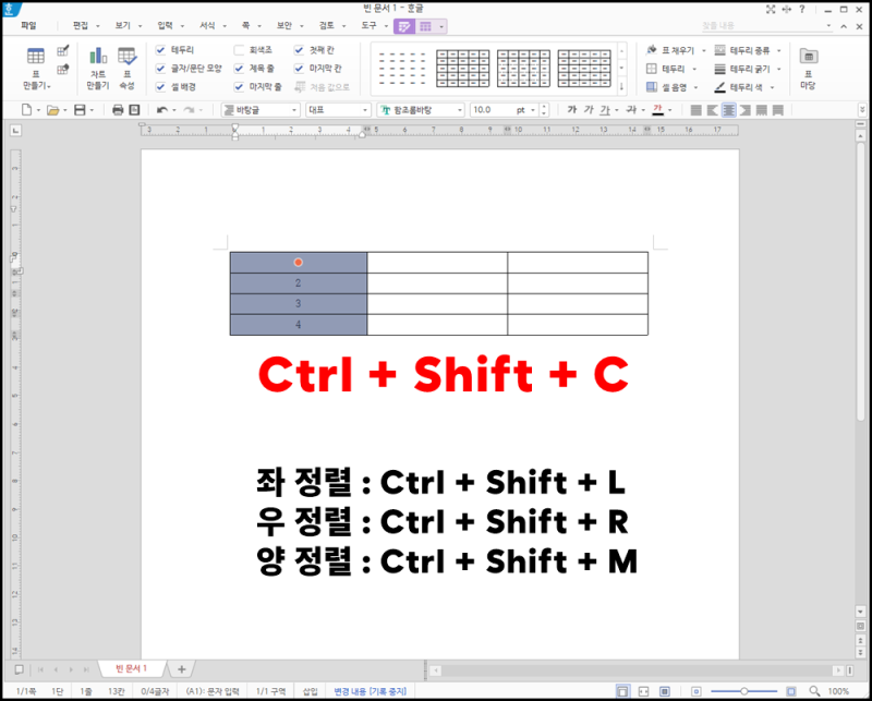 한글 표 단축키 모음 : 만들기부터 셀 선택, 정렬 1분 정리 : 네이버 블로그