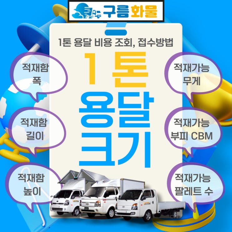 1톤 용달 크기는 적재함 폭 길이 높이 무게 부피 Cbm 용달 비용 요금 가격 조회 방법