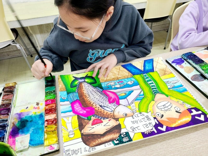 군산 초등미술 전문학원 키즈 톡톡 미술학원 친구들과 수산시장을 그림으로 표현해 보았답니다 네이버 블로그