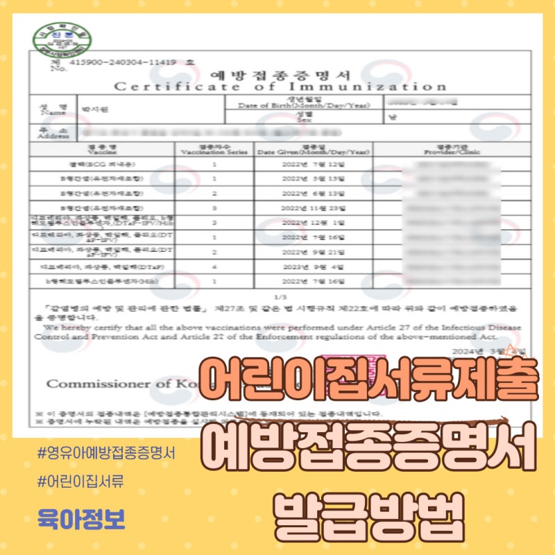 어린이집 제출서류 영유아 예방접종 증명서 발급방법 예방접종 도우미 네이버 블로그
