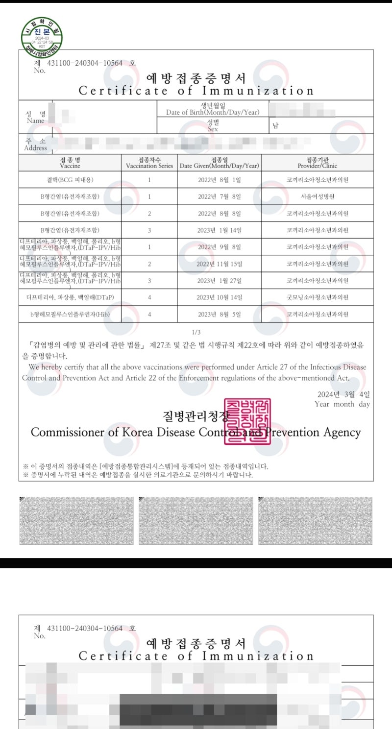 어린이집 영유아검진표 출력 예방접종증명서 발급 방법 네이버 블로그