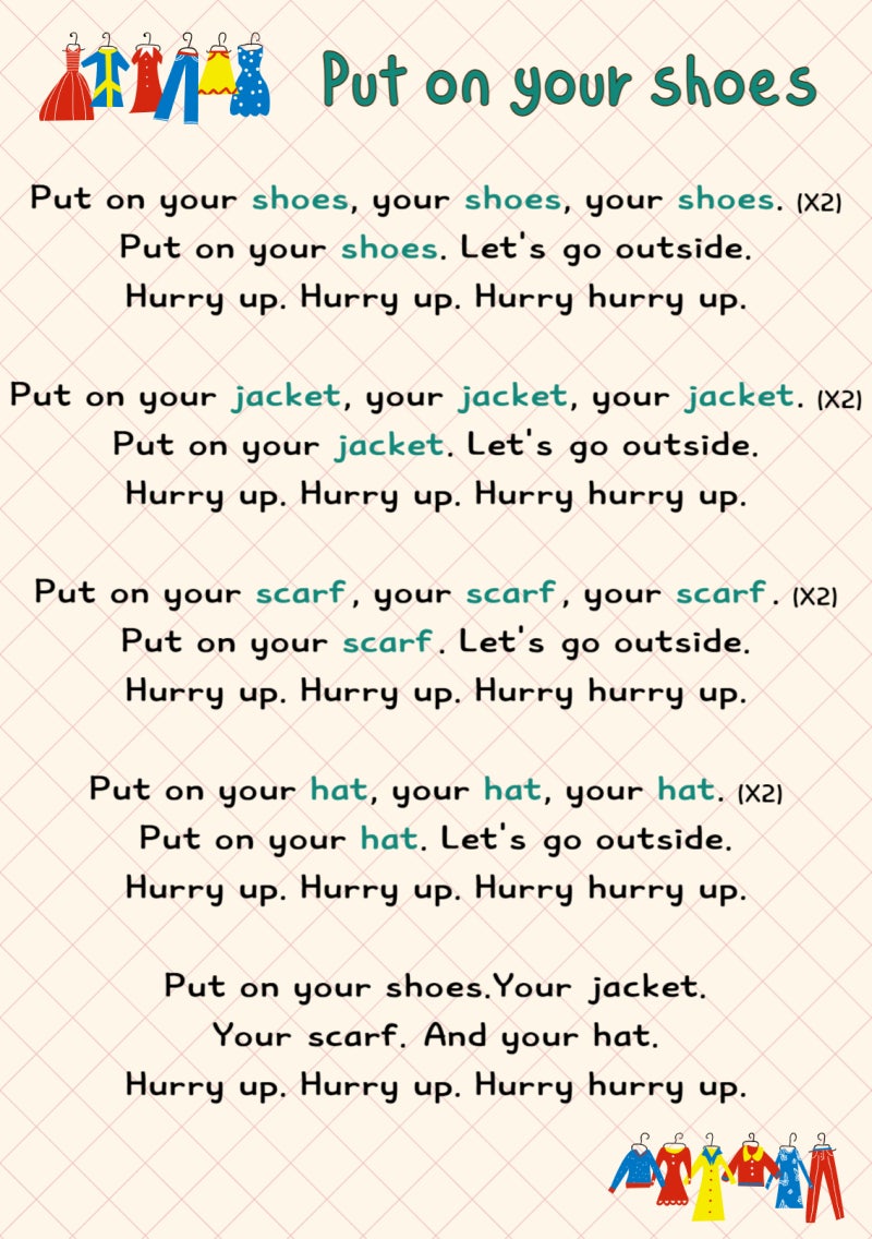 엄마표 영어 노래 슈퍼심플송 Put on your shoes 가사 해석 및 자료 : 네이버 블로그