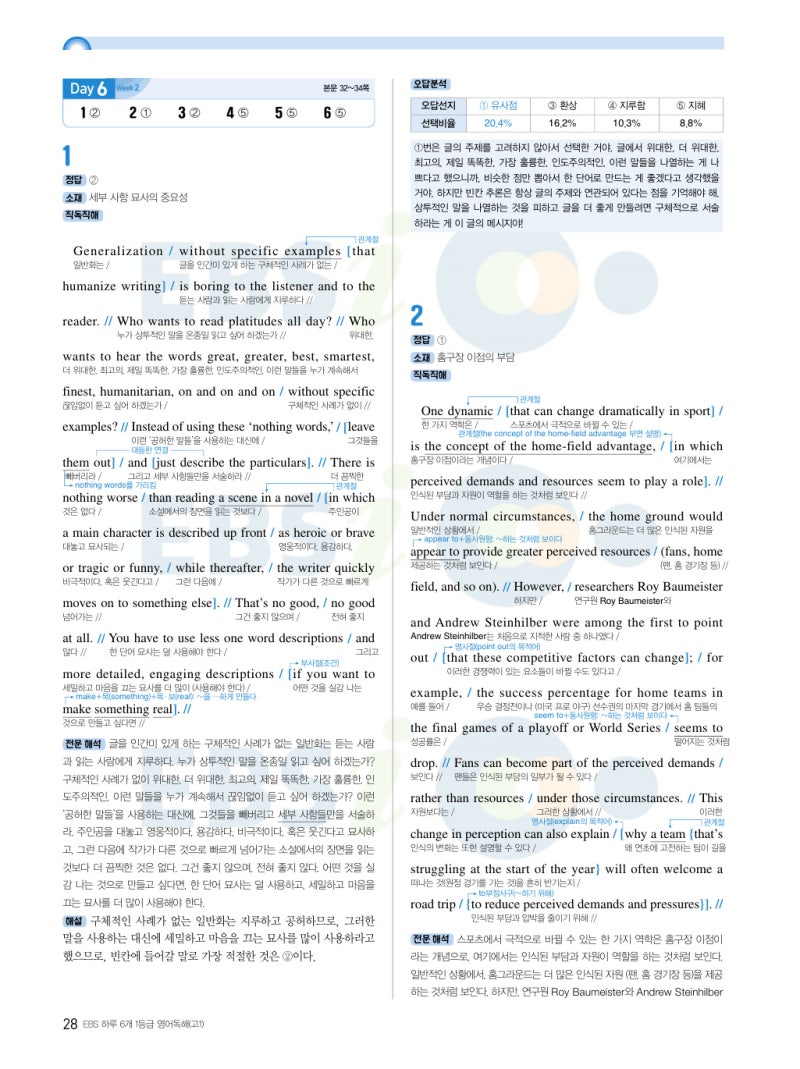 하루 6개 1등급 영어독해 고1 답지 pdf 정답 해설 ebs 2024 : 네이버 블로그