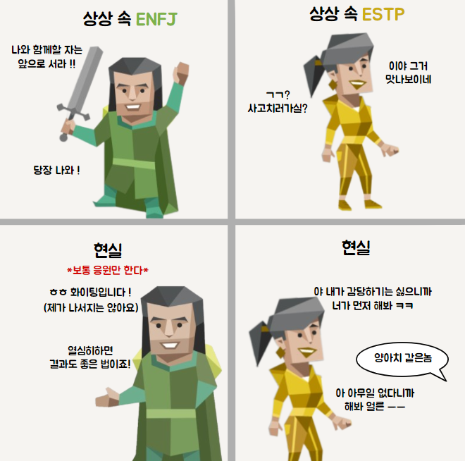 MBTI 궁합) ESTP & ENFJ 궁합 (연애, 특징, 밈, 짤, 차이, STNF 유형 궁합, 소시오닉스 활성화 관계 ...