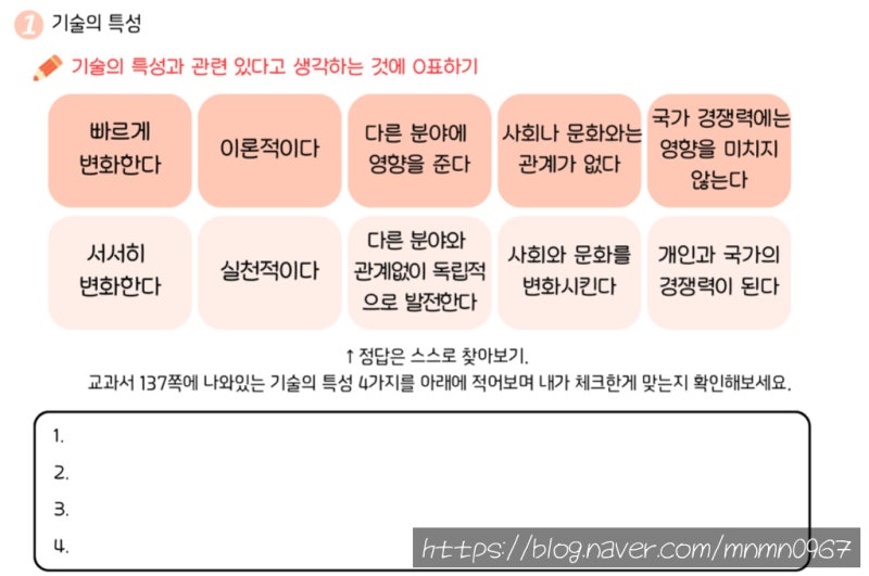 기술가정1 수업기록 기술의 특성과 영역기술의 이해 네이버 블로그