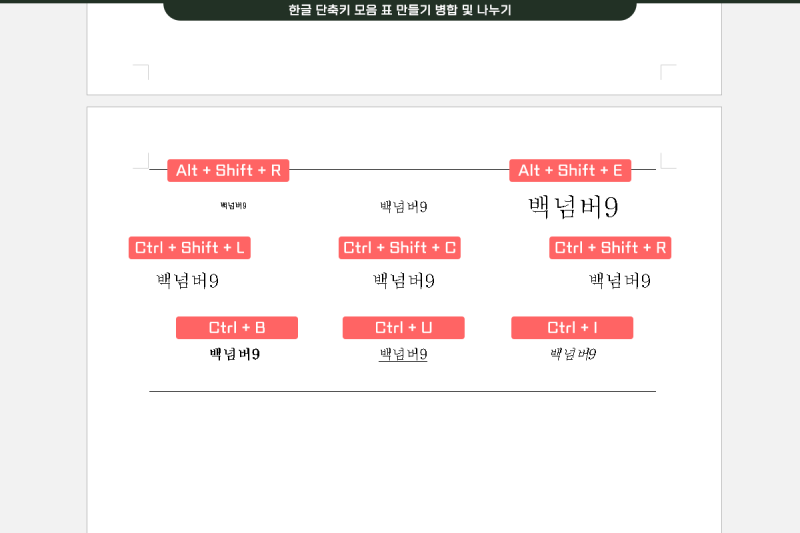 한글 단축키 모음 표 만들기 병합 및 나누기 : 네이버 블로그