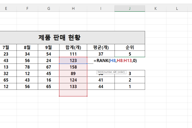 엑셀 Rank 랭크 함수 순위 순번 매기기 간단한 방법 네이버 블로그
