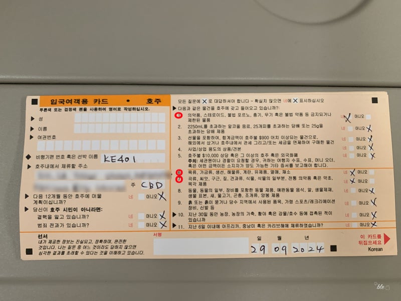호주 입국 신고서 의약품 상비약 리스트 엑셀파일 그리고 어플 추천 네이버 블로그