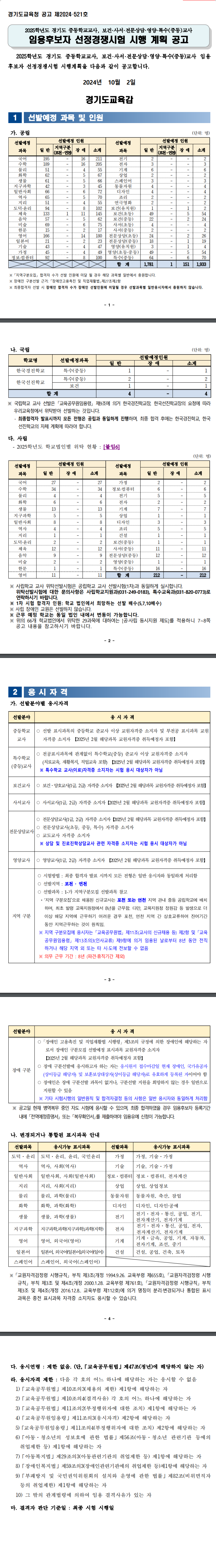 2025 중등임용고시 원서 접수 방법 일정 기간 확정 현황 사진 티오 경기도 서울 시험 중등교사 공고 날짜 네이버 블로그