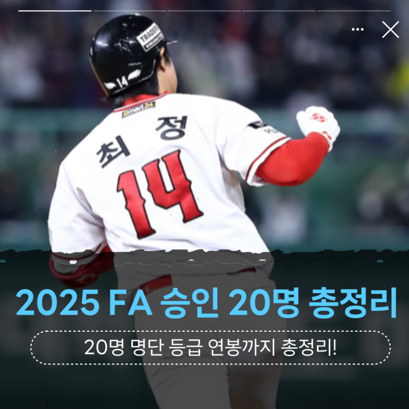 2025 프로야구 KBO FA선수 자격 승인 20명 명단 총정리+등급 연봉까지! : 네이버 블로그