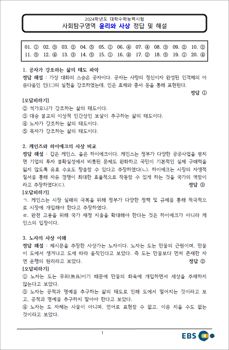 2024 수능 생윤윤사한지세지 문제 답지 해설 Pdf 파일 다운202311 작수 사탐 생활과윤리 윤리와사상 한국지리