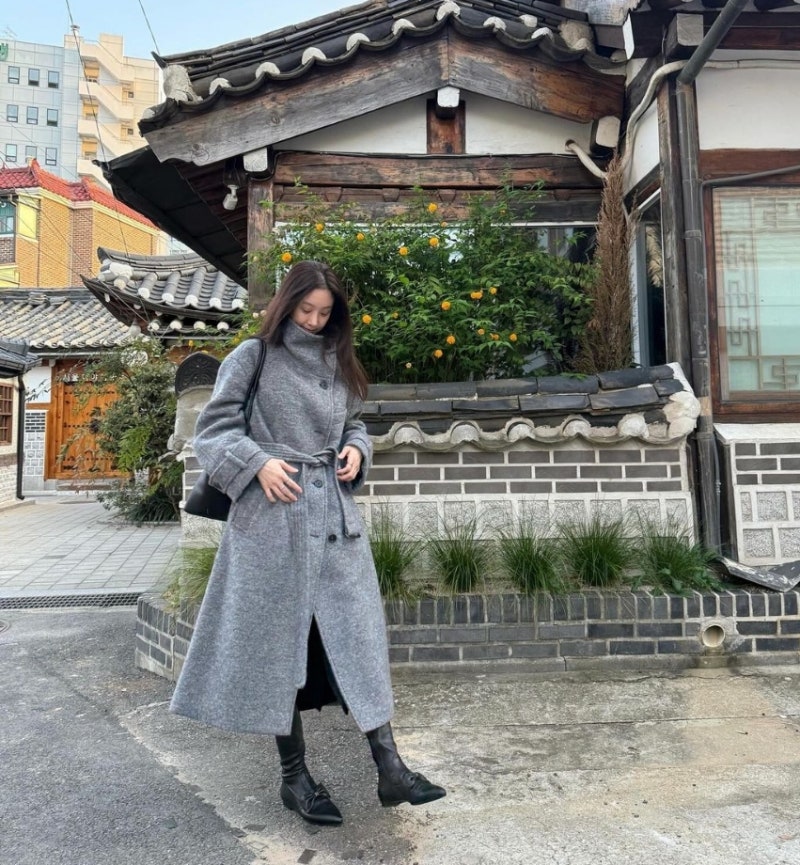 정려원 그레이 코트 정보 루에브르 연예인 겨울 데일리룩 회색롱코트코디 네이버 블로그