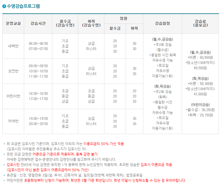 김포시 양곡문화체육센터 12월 수영 접수 안내 배드민턴 탁구장 이용시간 금액 네이버 블로그