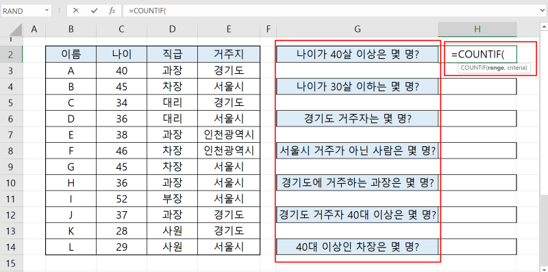엑셀 Countif 함수 상세히 알아보겠습니다 네이버 블로그