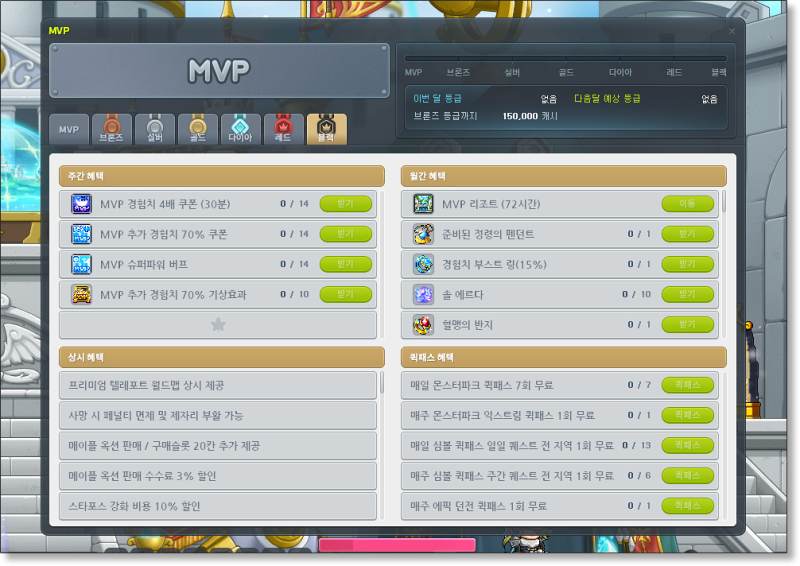 메이플스토리 MVP 등급 기준, 혜택 개편 총정리(블랙, 레드, 리조트 등) : 네이버 블로그