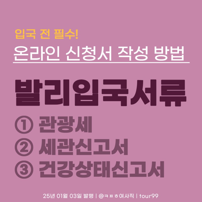 발리 인도네시아 온라인 준비 서류 작성 방법전자세관신고서 관광세 건강 상태 신고서 네이버 블로그