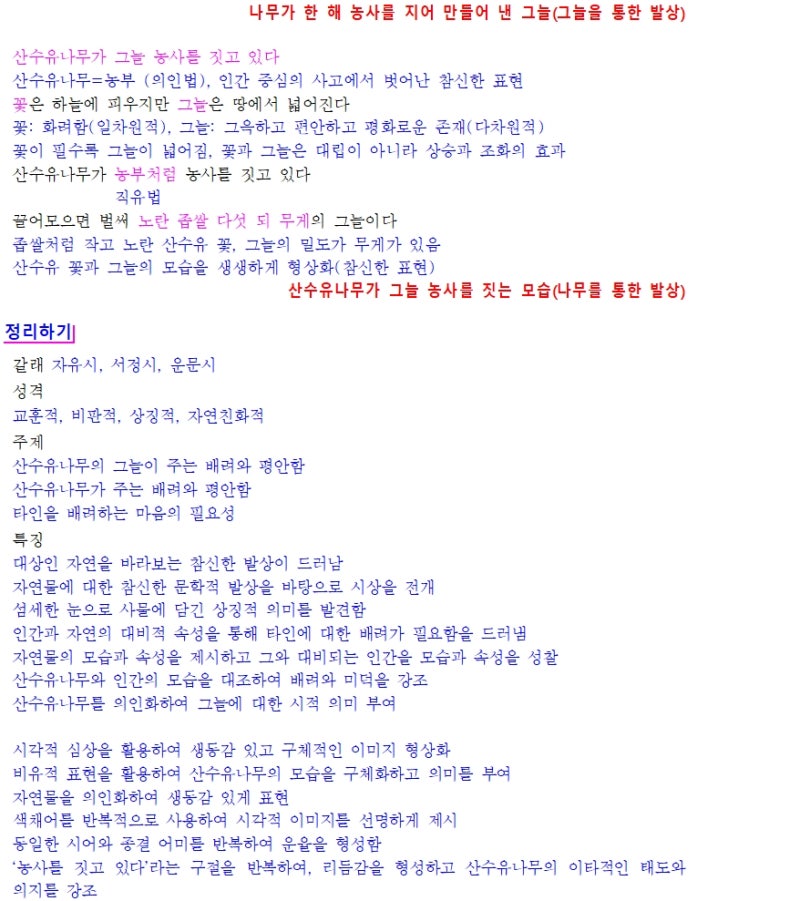 산수유나무의 농사 문제 문태준 현대시 22문항 네이버 블로그
