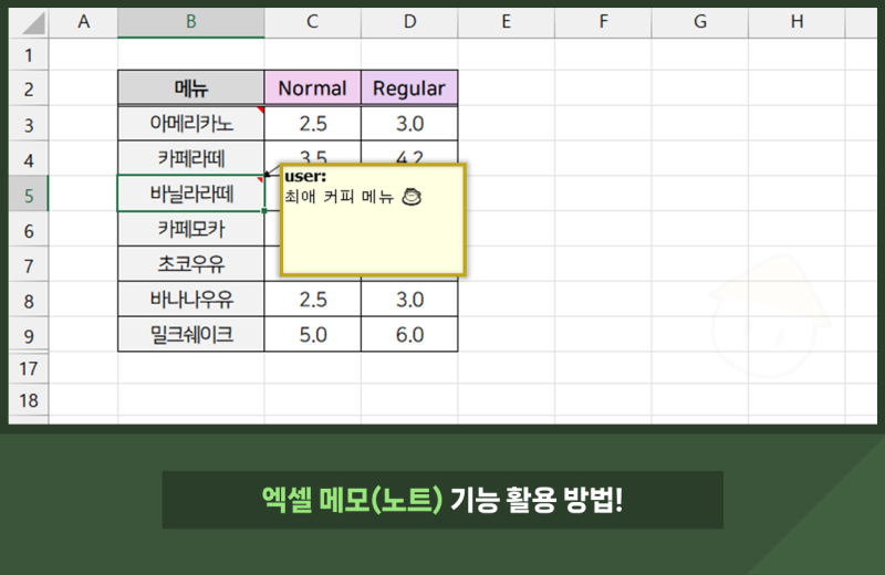 엑셀 메모노트 삽입 편집 삭제 방법 네이버 블로그